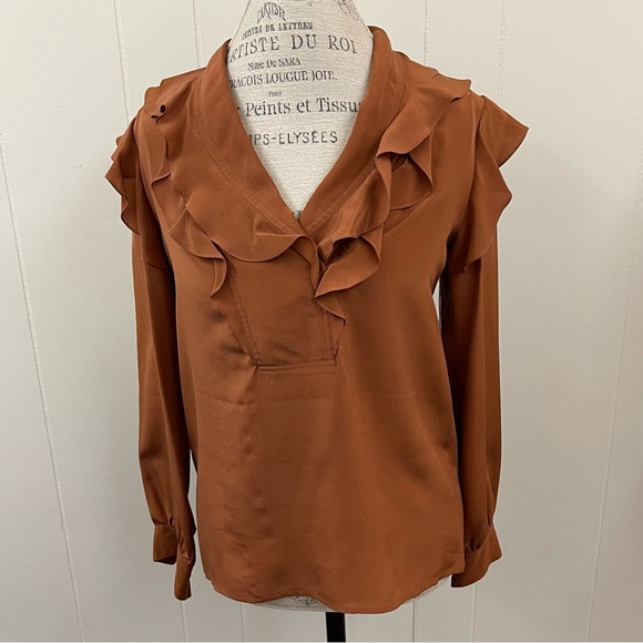 Vintage | Tops | Vintage Ruffled Silk Rust Blouse | Poshmark